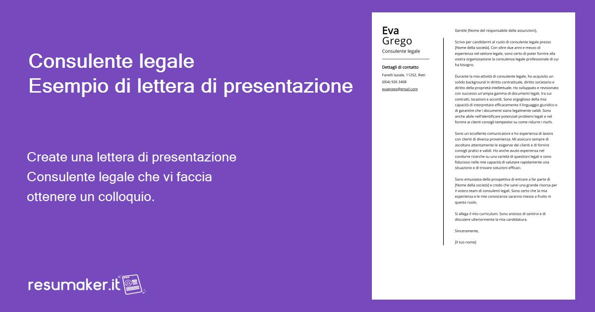 Lettera di presentazione Consulente legale: Descrizione del lavoro, esempio e guida