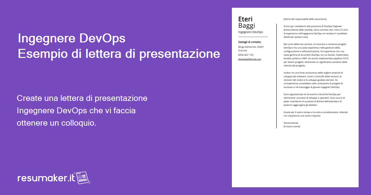 Esempio di lettera di presentazione per 2025 Ingegnere DevOps