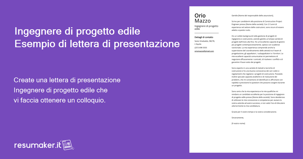 Esempio di lettera di presentazione per 2024 Ingegnere di progetto edile