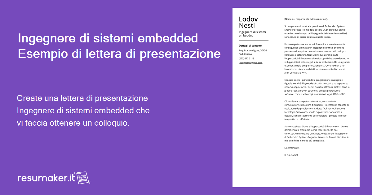 Esempio di lettera di presentazione per 2024 Ingegnere di sistemi embedded