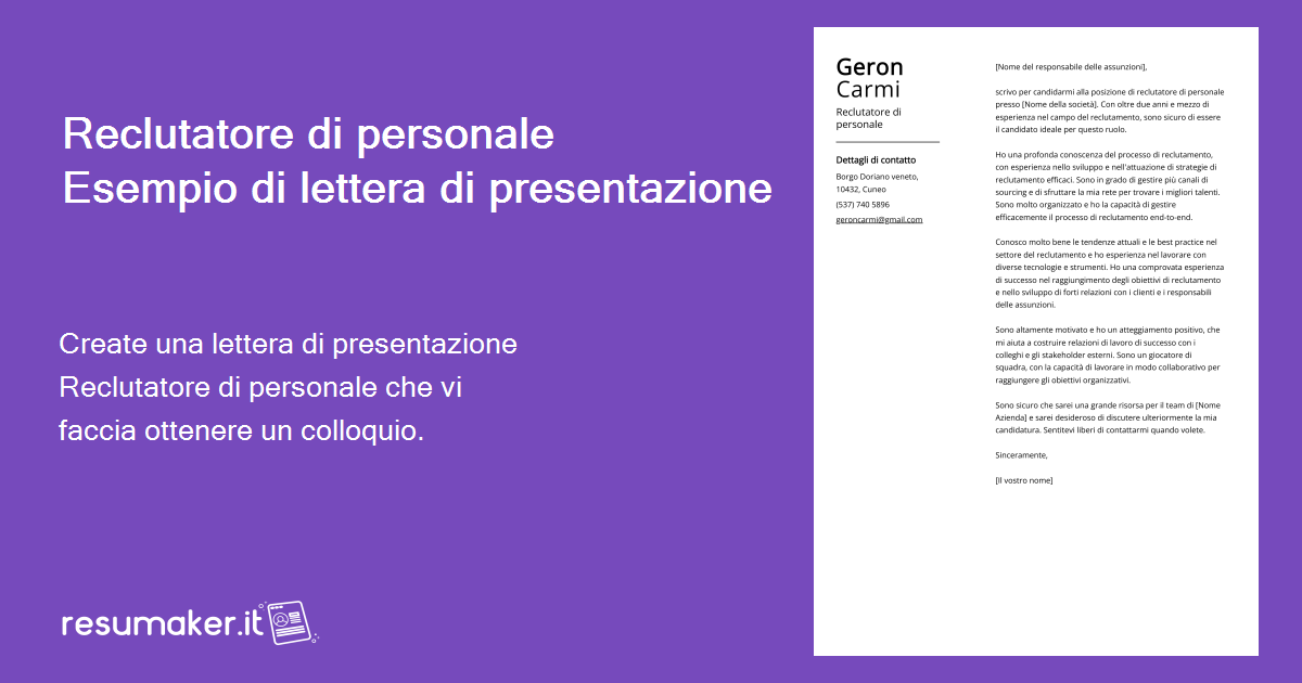 Esempi di lettere di presentazione Reclutatore di personale (modello e ...
